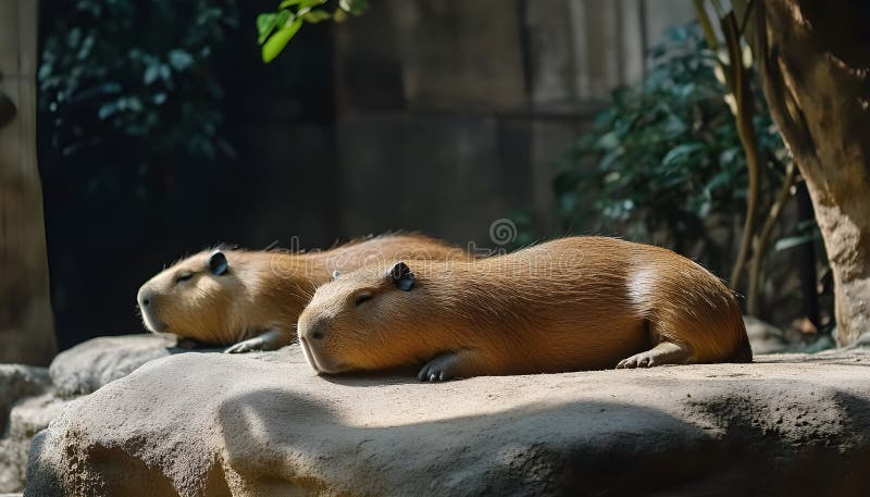 Beautiful Capybaras Resting Outdoors on Sunny Day Stock Photo - Image ...