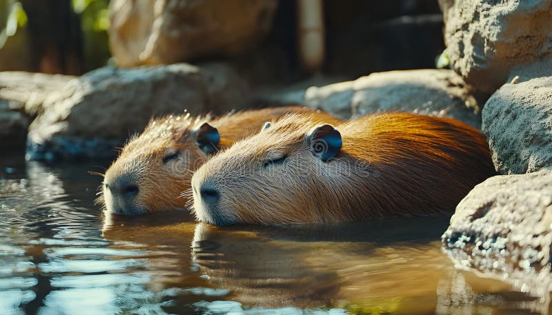 Beautiful Capybaras Resting Outdoors on Sunny Day Stock Image - Image ...