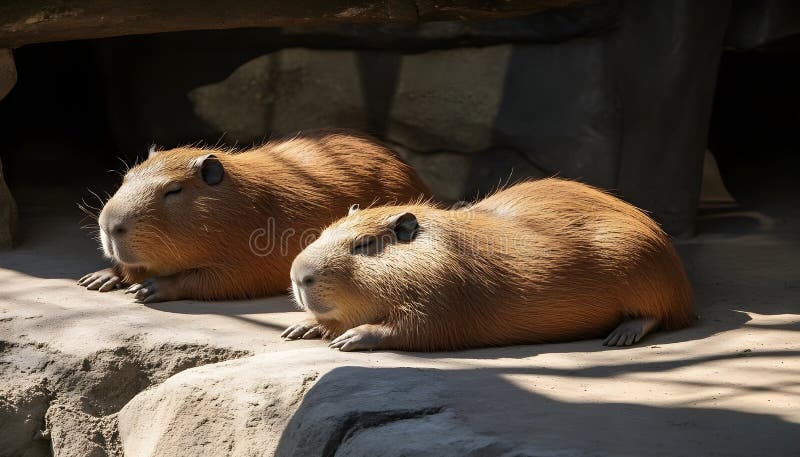Beautiful Capybaras Resting Outdoors on Sunny Day Stock Photo - Image ...