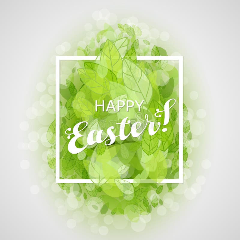 Beautiful Card Easter Egg with Green Leaves Stock Vector - Illustration ...