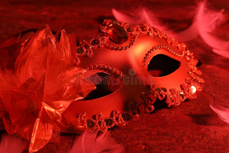 Beautiful Carnival Mask on Table in Red Light, Closeup Stock Image ...
