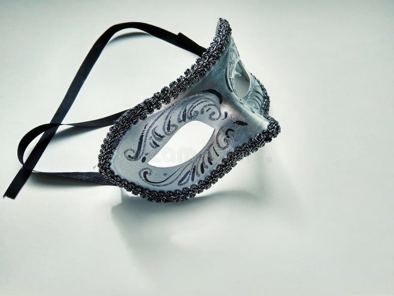 Beautiful Carnival Silver Mask with Patterns on White Background Stock ...