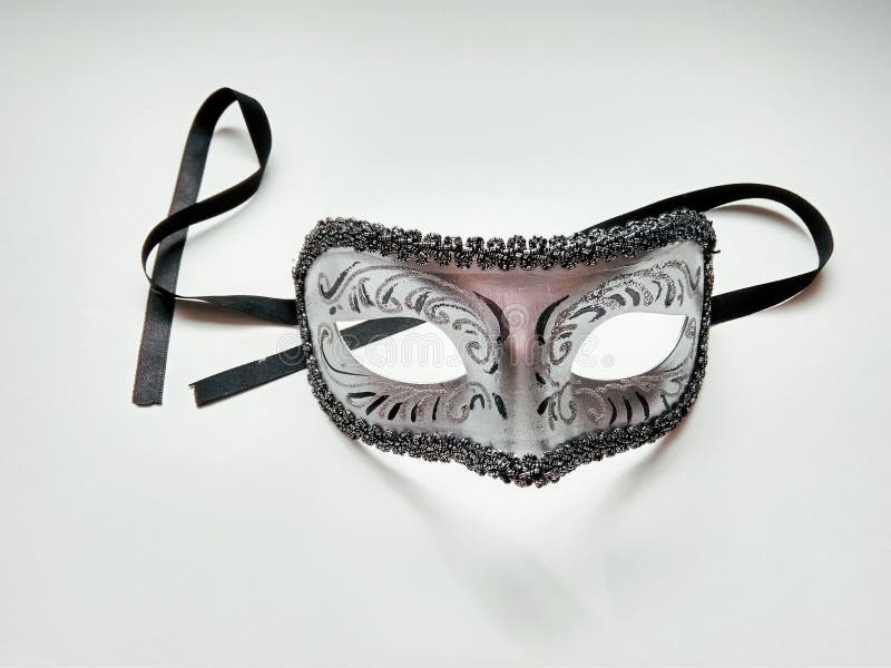 Beautiful Carnival Silver Mask with Patterns on White Background Stock ...