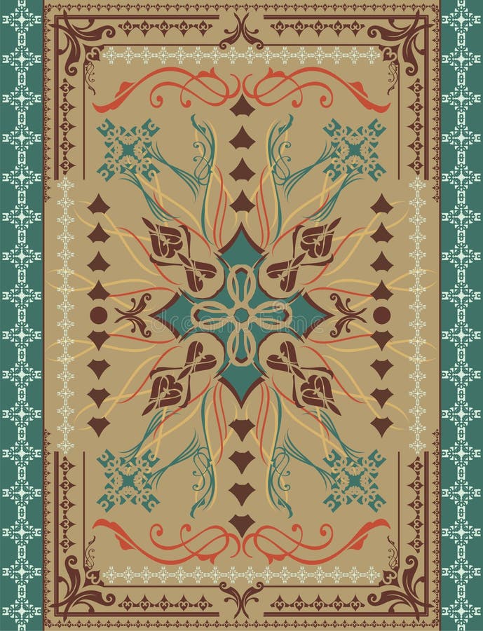 Beautiful Carpet or Tablecloth with Flower Mandala and Ornamental Frame ...