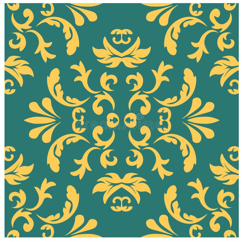 Beautiful Cartoon Illustration with Damask Pattern. Vector Vintage ...