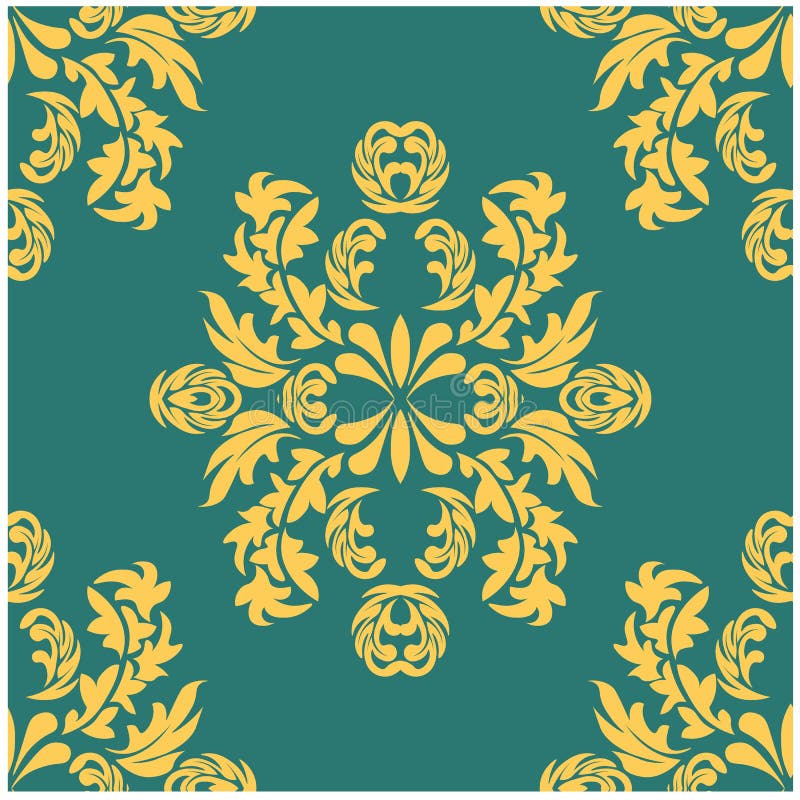 Beautiful Cartoon Illustration with Damask Pattern. Vector Vintage ...