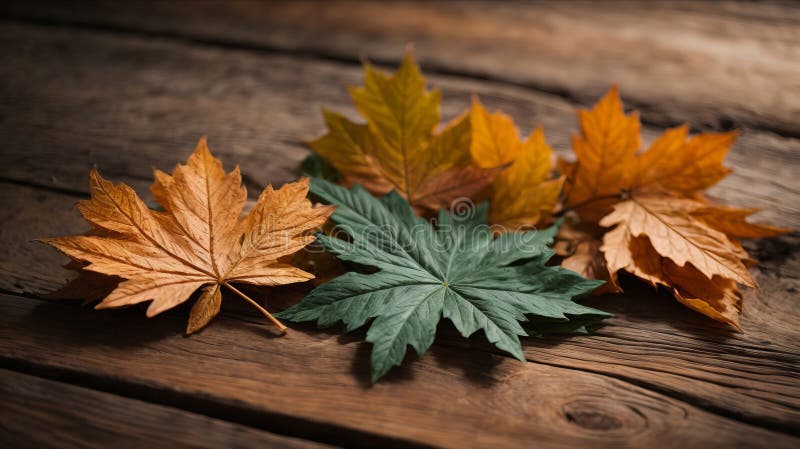 Beautiful Carved Leaves on a Wooden Background. Rustic Style. Stock ...