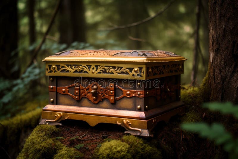 A Beautiful Carvings Box in the Forest Stock Illustration ...