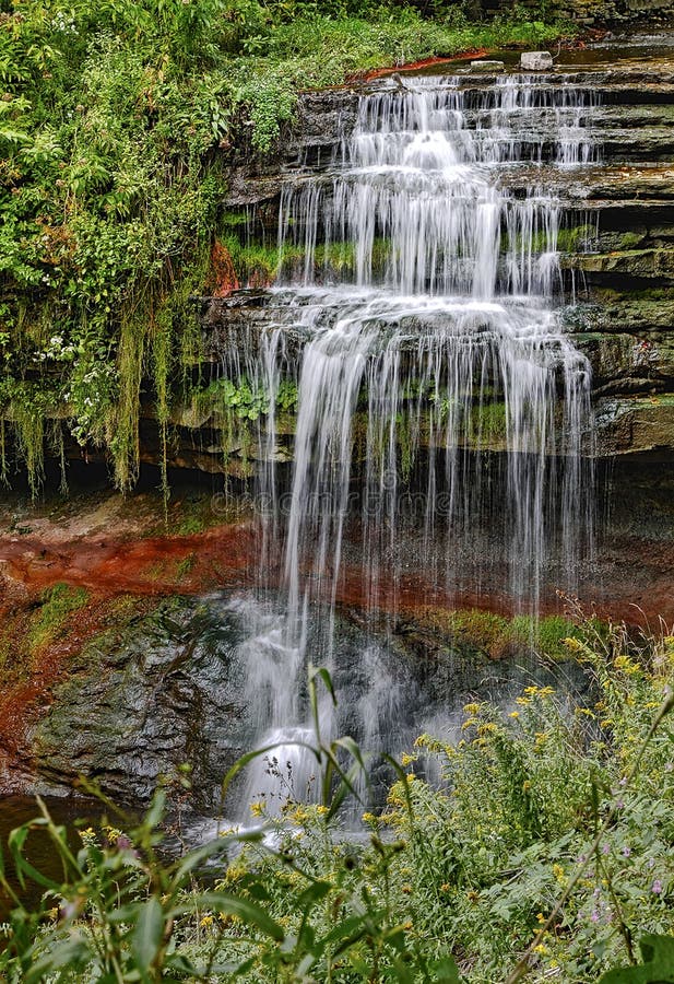 Beautiful Cascade Waterfall in the Autumn Forest, Silky Smooth Stream ...
