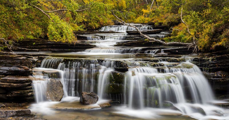 Beautiful Cascading Rocky Waterfall in a Forest in Sweden Stock Photo ...