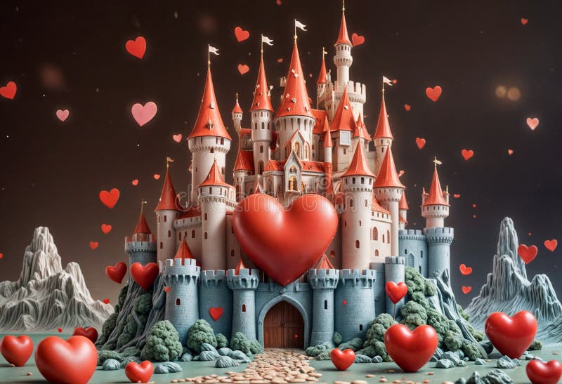 Beautiful Castle with Hearts - Generated by Ai Stock Illustration ...