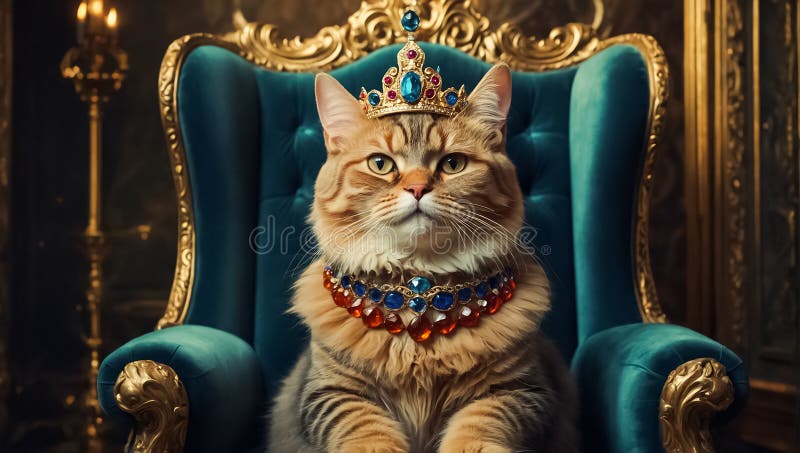Beautiful Cat in a Crown a Throne Funny Stock Illustration ...
