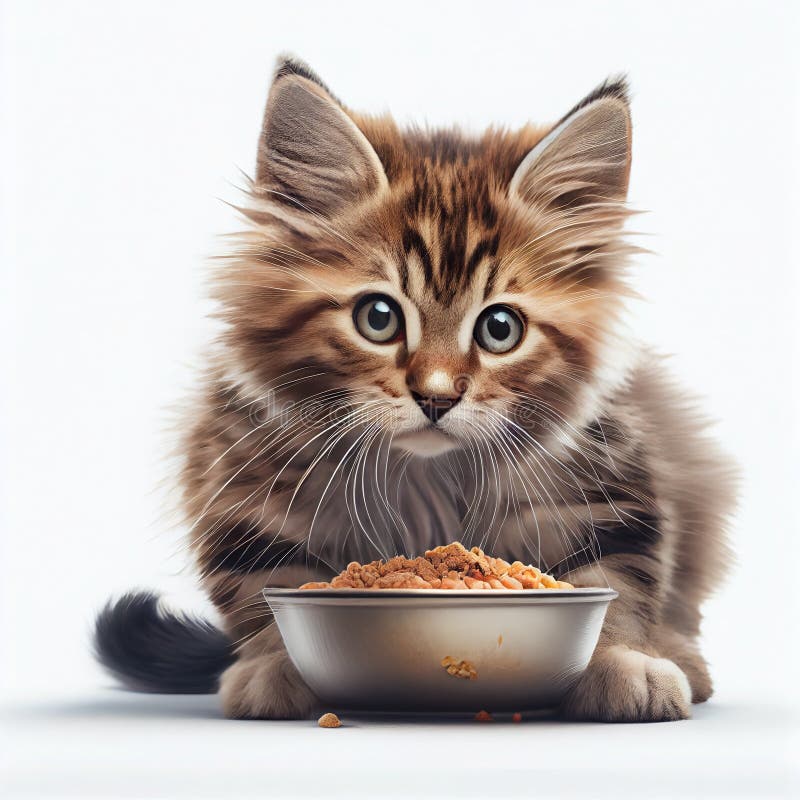 Beautiful Cat Eating Food on White Background Stock Illustration ...