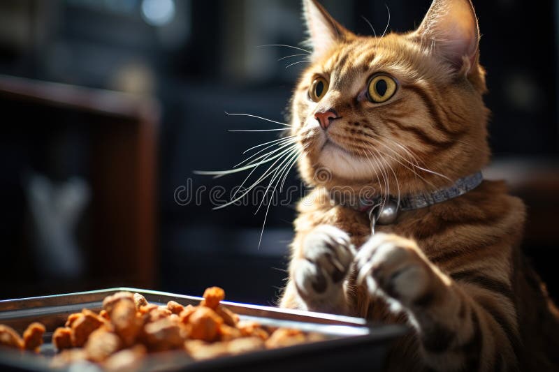 Beautiful Cat Eats Food Ai Generative Stock Image - Image of cute ...