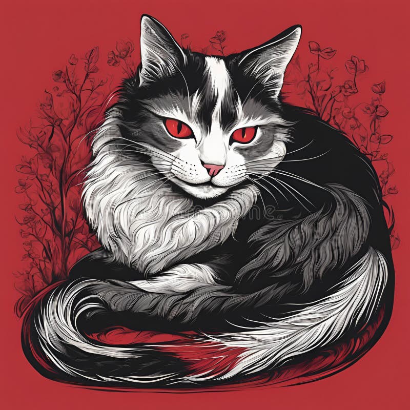 A Beautiful Cat with Red Eyes Stock Illustration - Illustration of ...