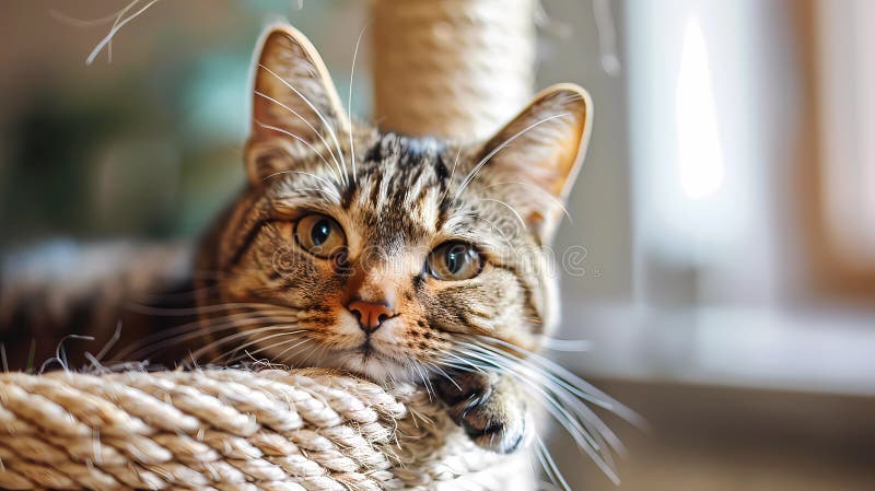 Beautiful Cat Relaxing on a Scratching Post Stock Image - Image of ...