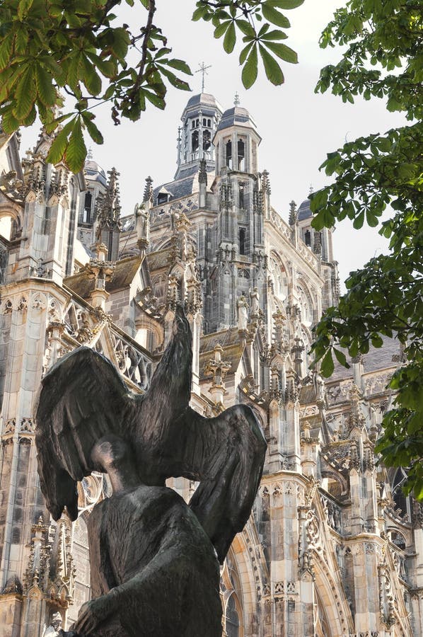 Beautiful Cathedral with in Front a Statue Stock Image - Image of ...