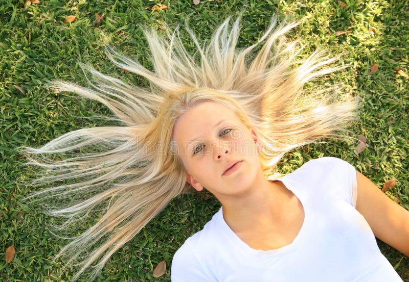 Beautiful Caucasian Female Look Up Stock Photo - Image of colorful ...