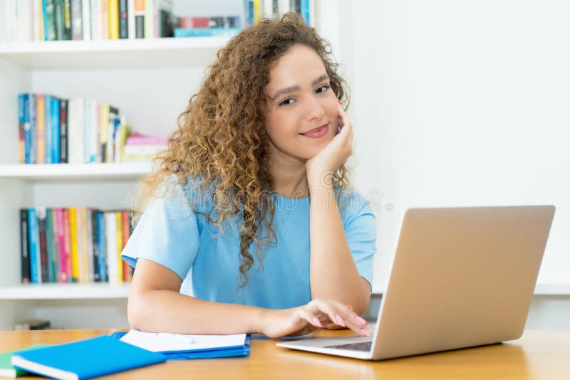 Beautiful Caucasian Female Student Learning at Computer Stock Image ...