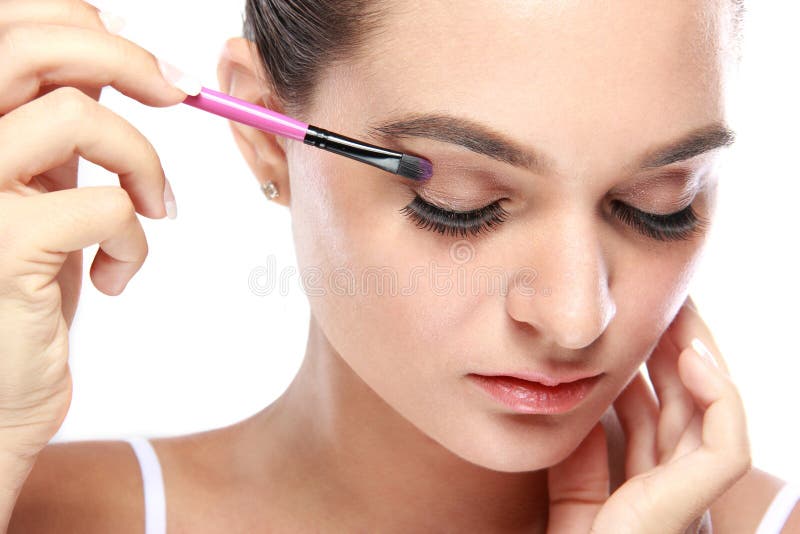 Beautiful Caucasian Model Applying Some Eyeshadow Stock Photo - Image ...
