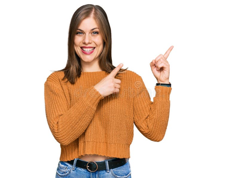 Beautiful Caucasian Woman Wearing Casual Clothes Smiling And Looking At