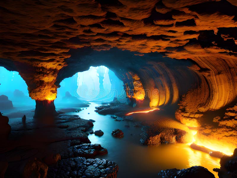 Beautiful Cave with a Large Stone in the Dark, Ai Generated Stock ...