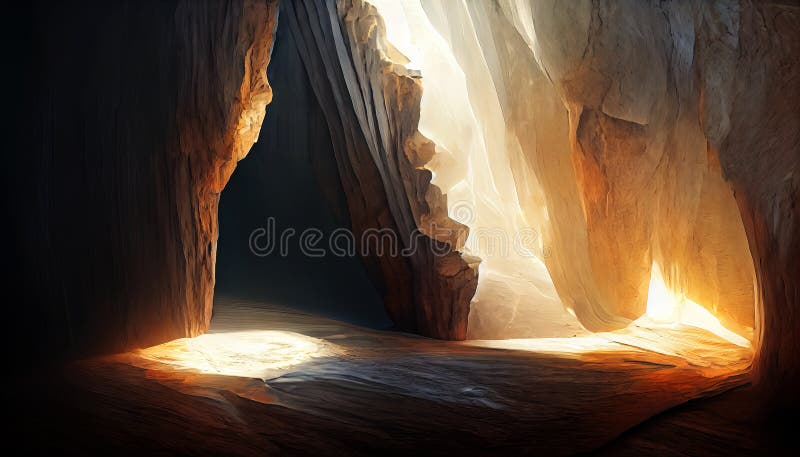 Beautiful Cave Lit by Warm Reflections from the Sun. AI-generated Stock ...