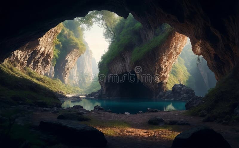 A Beautiful Cave in Nature, Generative AI Illustration Stock ...