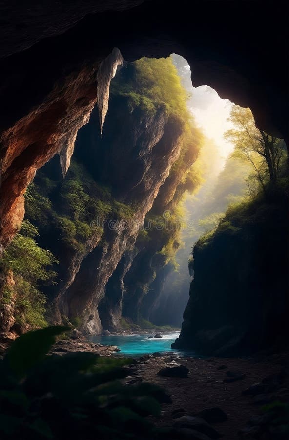 A Beautiful Cave in Nature, Generative AI Illustration Stock ...