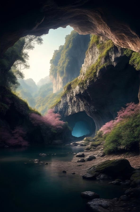 A Beautiful Cave in Nature, Generative AI Illustration Stock ...