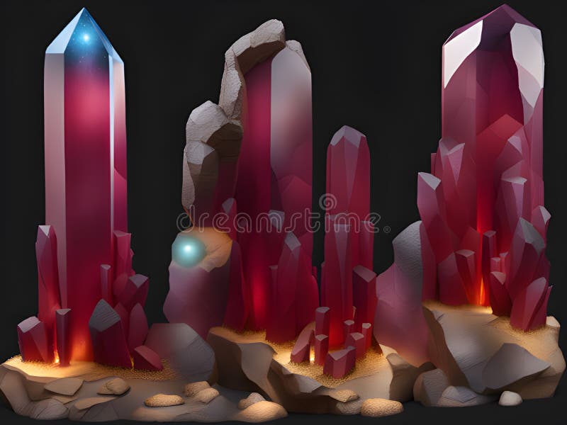Beautiful Cave with Red and White Crystals Stock Illustration ...