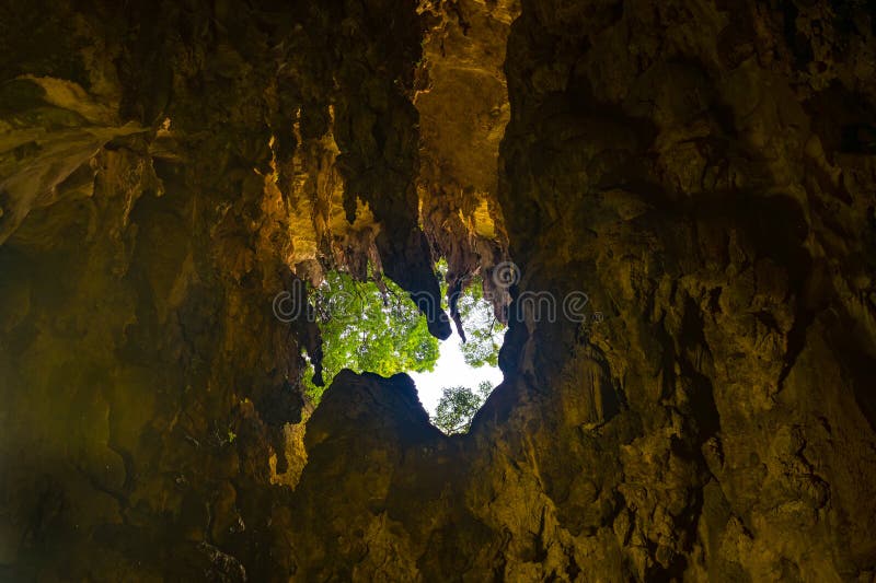 Beautiful Cave with Sky and Forest Inside Limestone Cave of Batu Cave ...