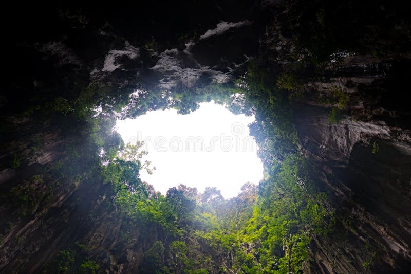 Beautiful Cave with Sky and Forest Inside Limestone Cave of Batu Cave ...