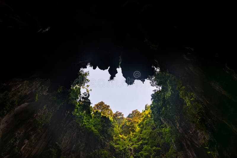 Beautiful Cave with Sky and Forest Inside Limestone Cave of Batu Cave ...