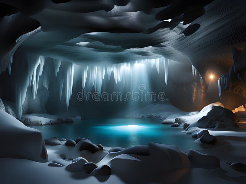 Beautiful Cave with Snow and Ice Stock Illustration - Illustration of ...