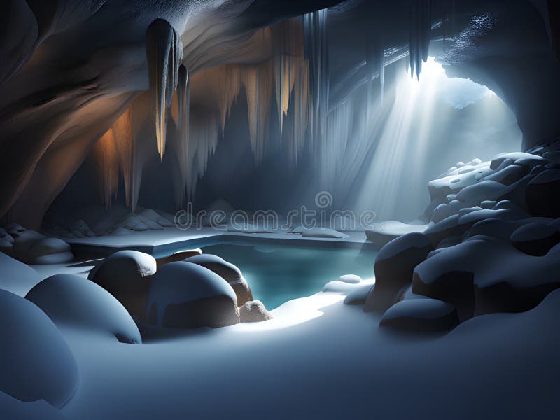 Beautiful Cave with Snow and Ice Stock Illustration - Illustration of ...