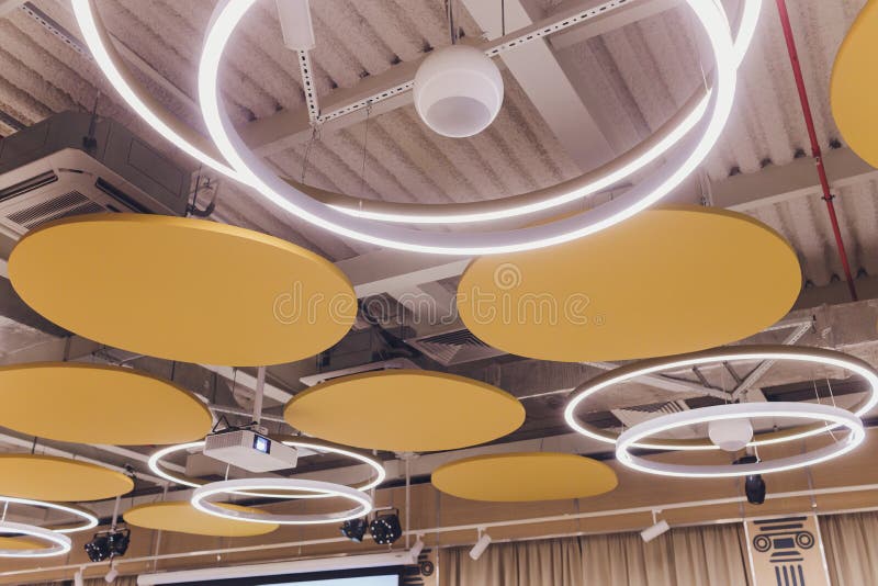 Beautiful Ceiling with LED Lighting. Flat Round Stock Image - Image of ...