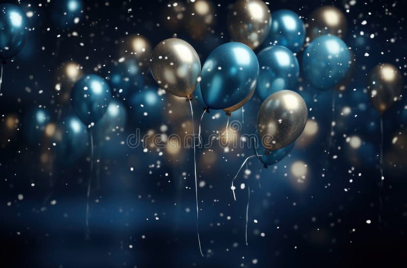A Beautiful Celebration with Light Blue, Silver and Golden Balloons ...