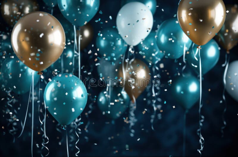 A Beautiful Celebration with Light Blue, Silver and Golden Balloons ...
