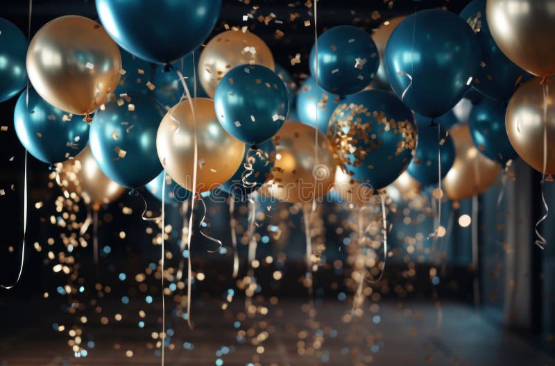 A Beautiful Celebration with Light Blue, Silver and Golden Balloons ...