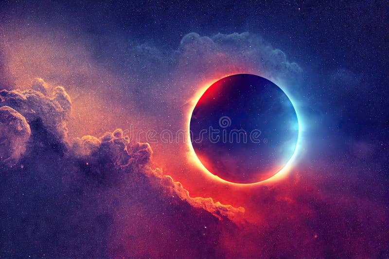 Beautiful Celestial Landscape with Clouds and Total Solar Eclipse Stock ...