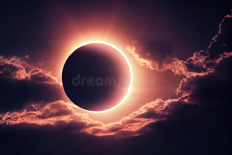 Beautiful Celestial Landscape with Clouds and Total Solar Eclipse Stock ...