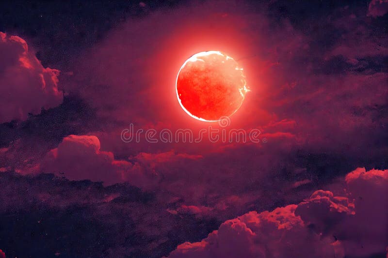 Beautiful Celestial Landscape with Clouds and Total Solar Eclipse Stock ...