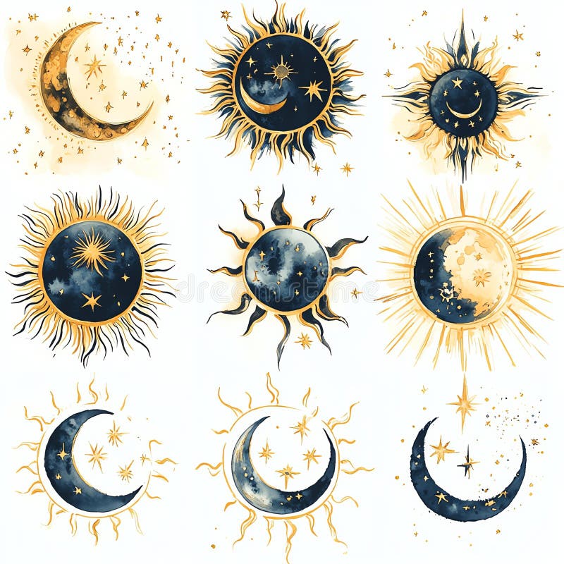 Beautiful Celestial Patterns of Sun and Moon, Perfect for Artistic ...
