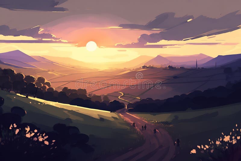 Beautiful Cell Shaded Landscape Stock Image - Image of cloud, lake ...