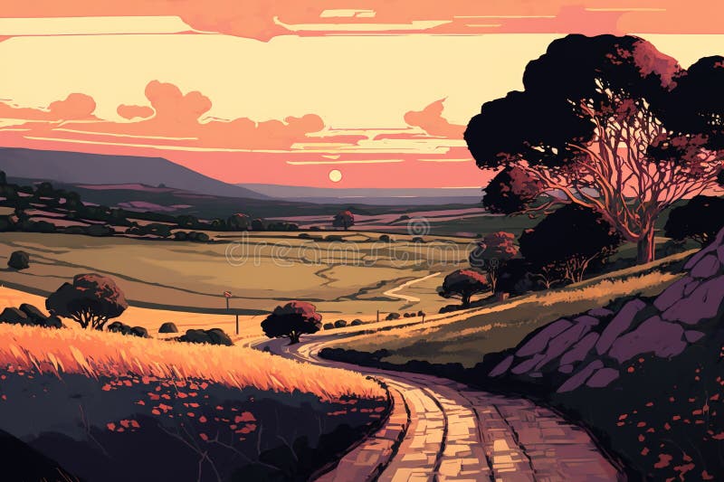 Beautiful Cell Shaded Landscape Stock Illustration - Illustration of ...