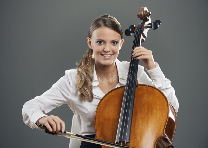 Smiling Cellist Playing Her Old Cello Stock Image - Image of performer ...