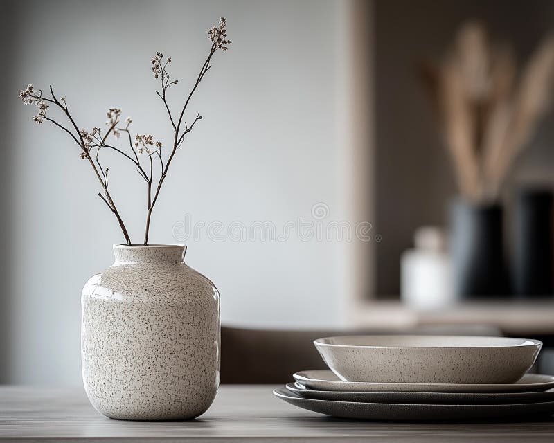 Beautiful Ceramic Vase Matching Bowl Neutral Tones Textured Finish ...