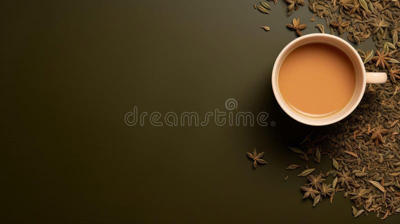 Beautiful Chai Tea Surface Pattern on Olive Background Stock ...