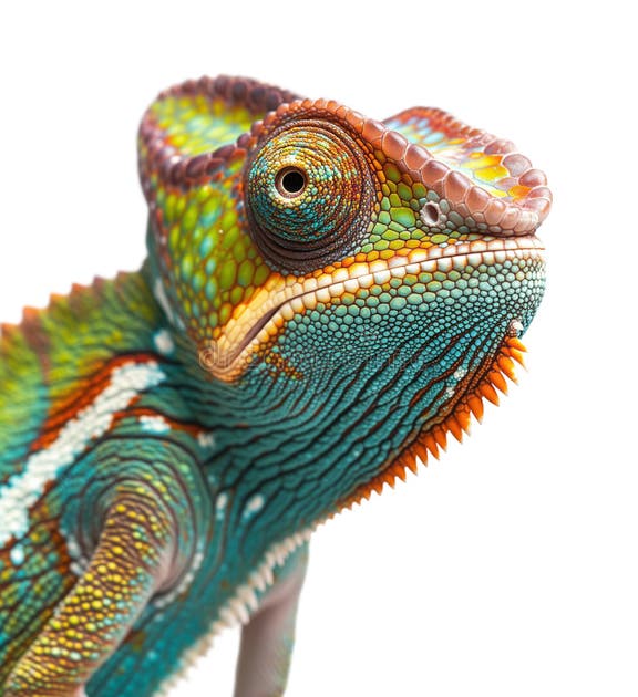 Multi-colored Chameleon Isolated on a White Background Stock ...